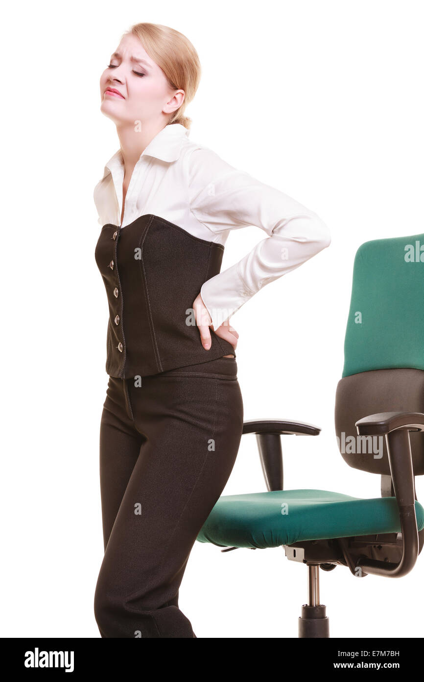 Business. Young businesswoman with backache. Woman with back pain ...