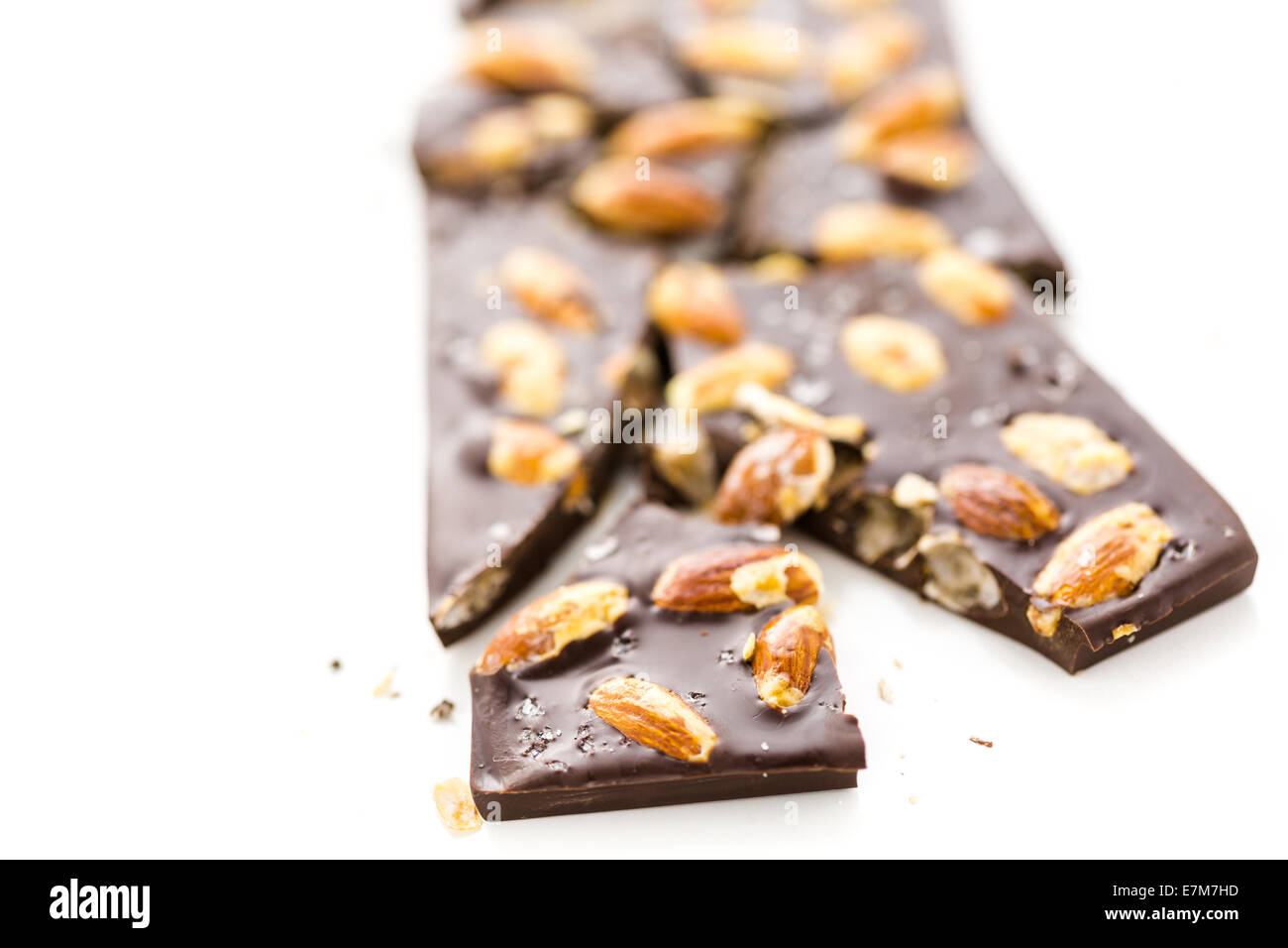 Gourmet almighty almond chocolate bar with sea salt on a white ...