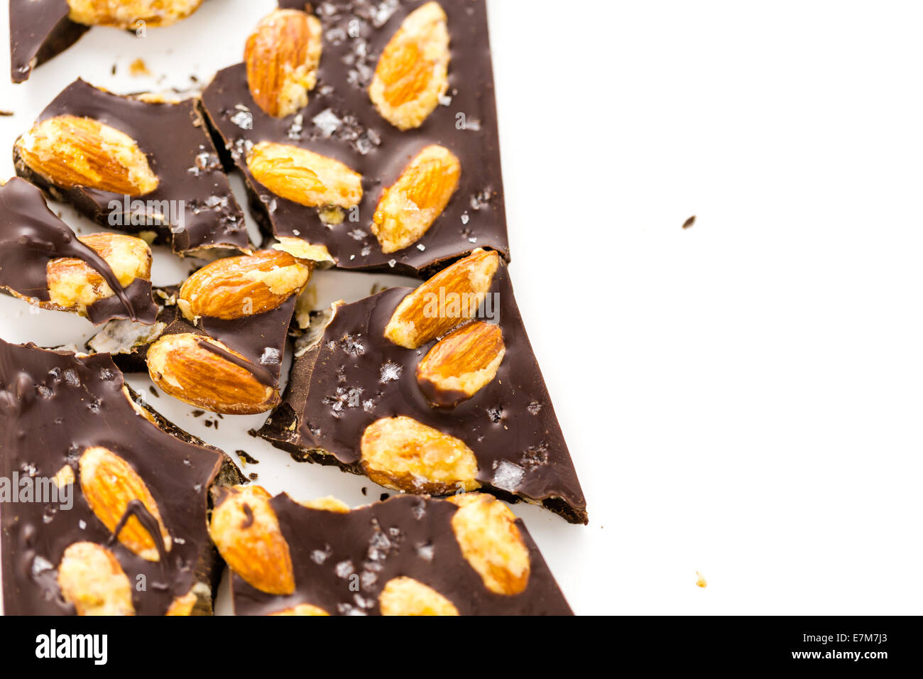 Gourmet almighty almond chocolate bar with sea salt on a white ...