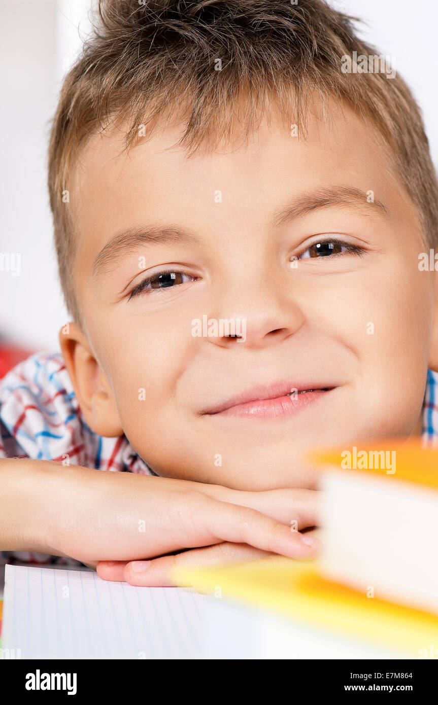 Boy doing homework Stock Photo - Alamy