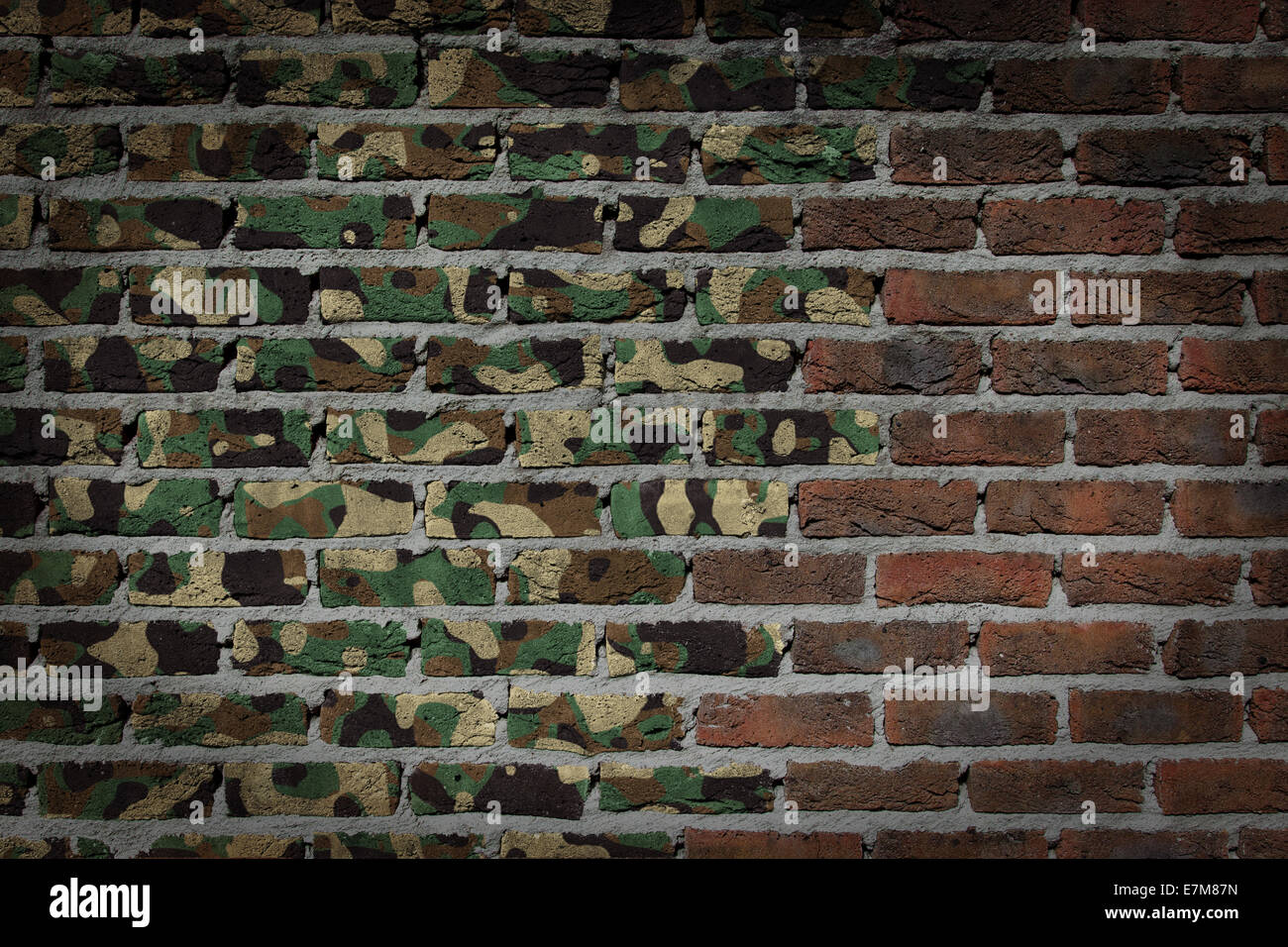 Dark brick wall texture - flag painted on wall - Army camouflage Stock ...