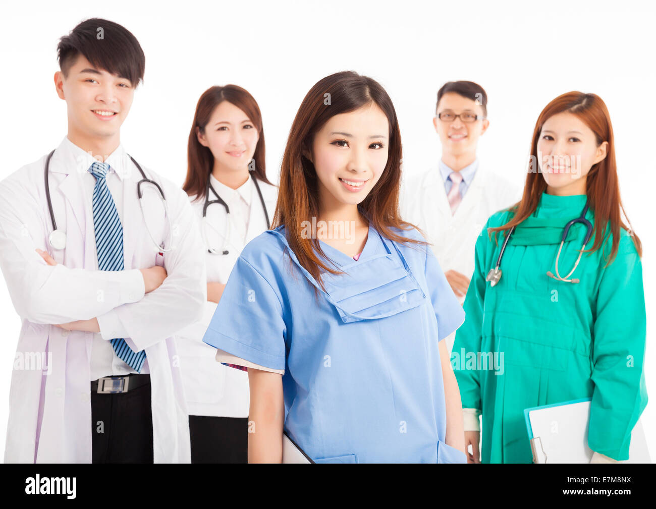 Professional medical doctor team standing over white background Stock ...