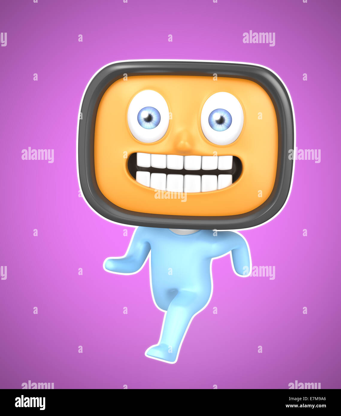 Cute TV-man running on pink background Stock Photo - Alamy