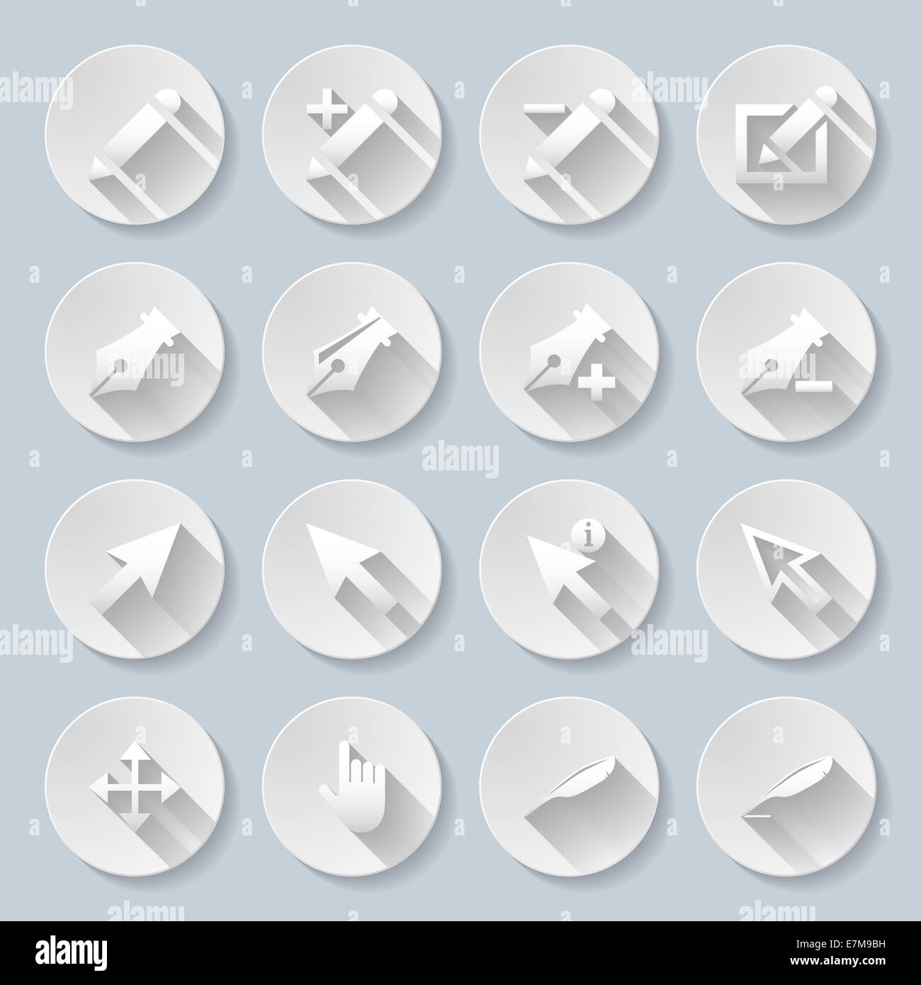 Set of flat round buttons with cursors on the gray background Stock ...