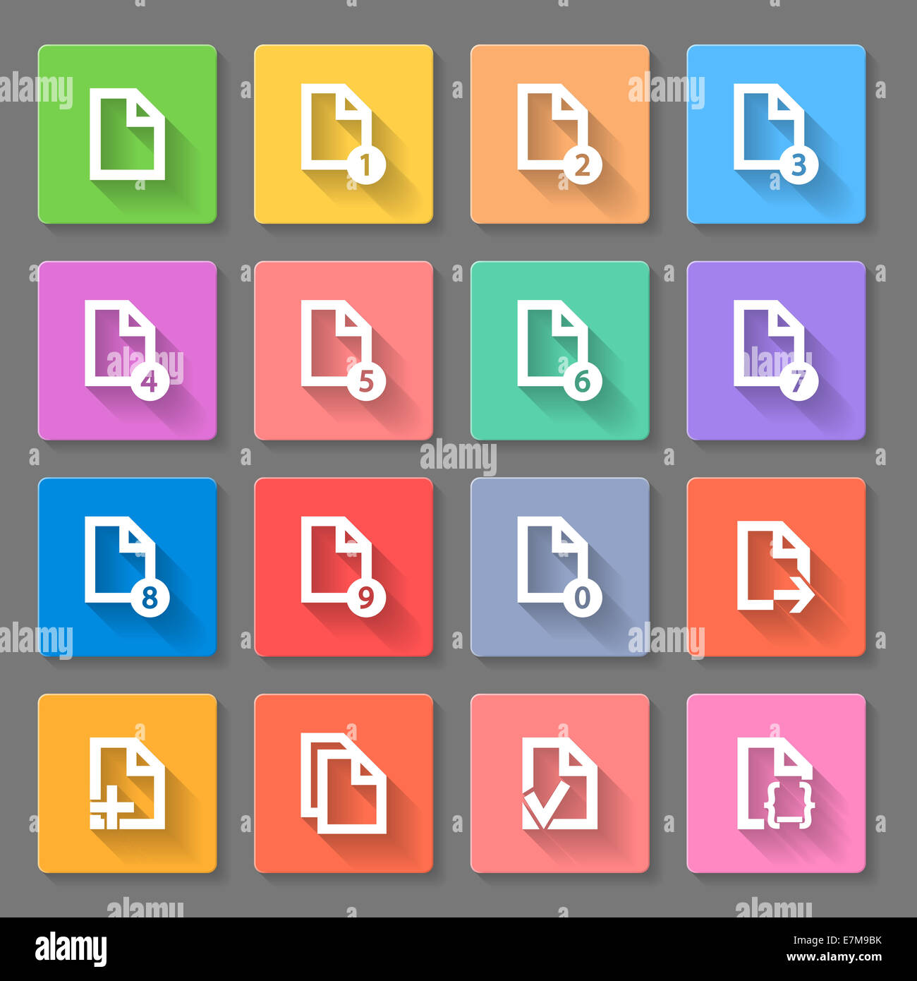 Set of colourful documents icons used to add,create and accept ...