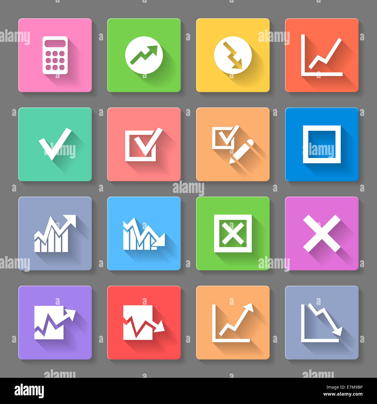 Set of flat square icons with diagrams on the gray background Stock ...