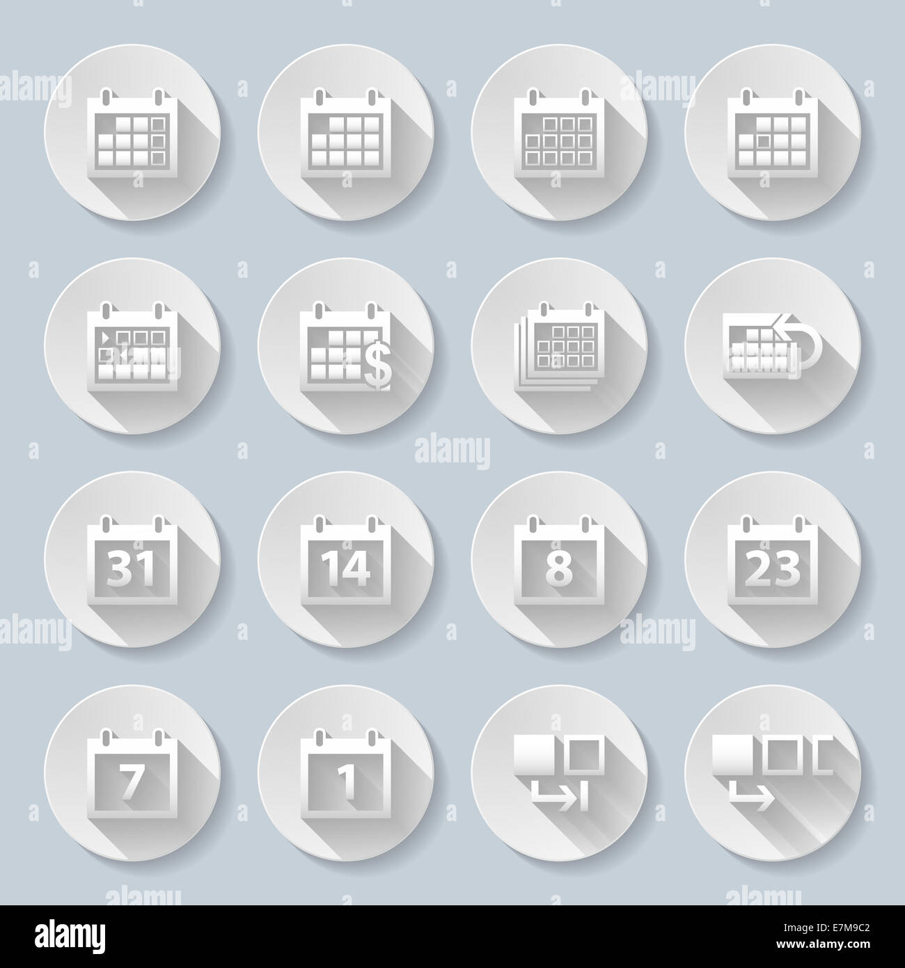 Set of flat round icons with calendars on the gray background Stock ...