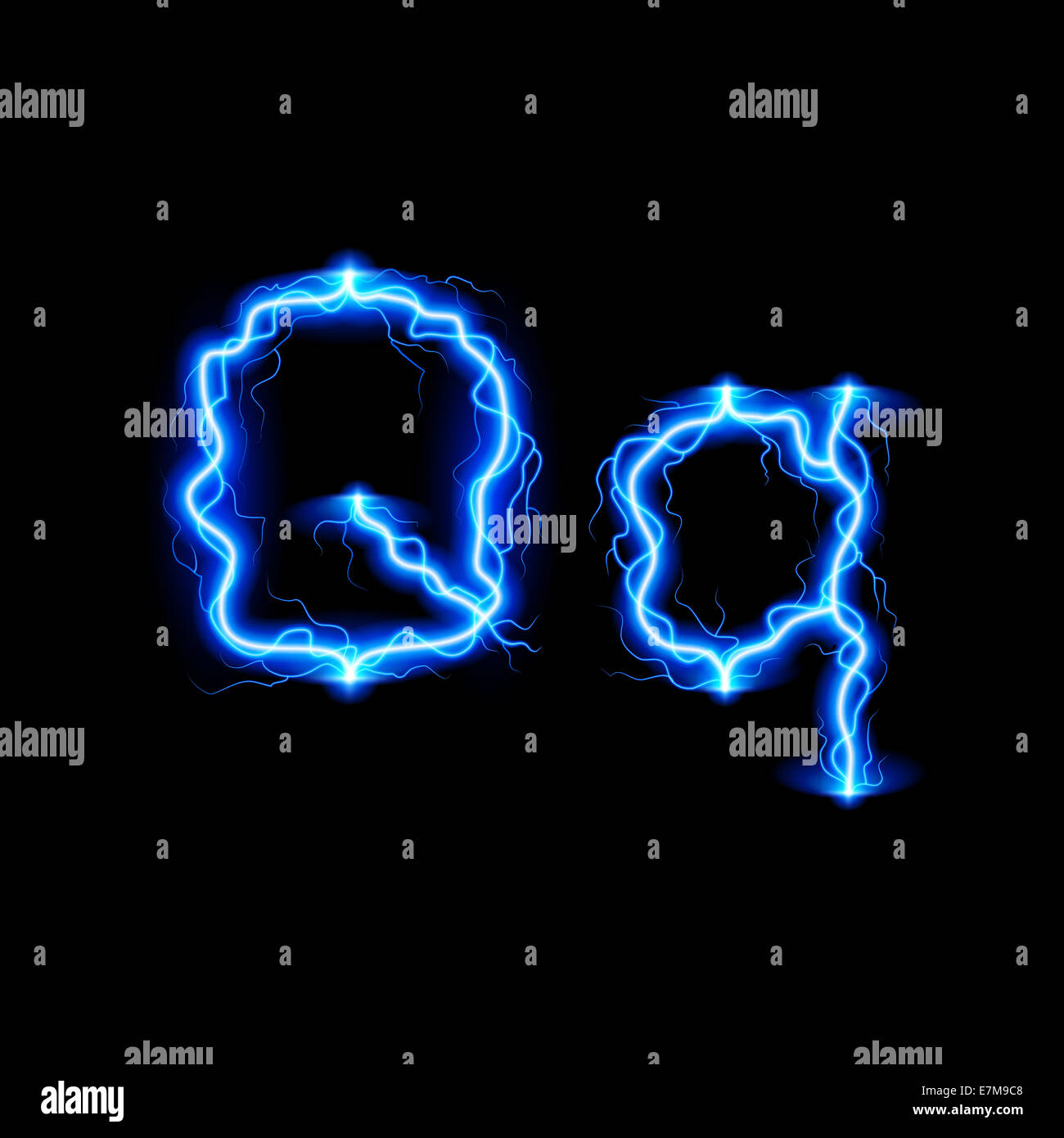 Uppercase and lowercase letters Q in lighting style Stock Photo - Alamy
