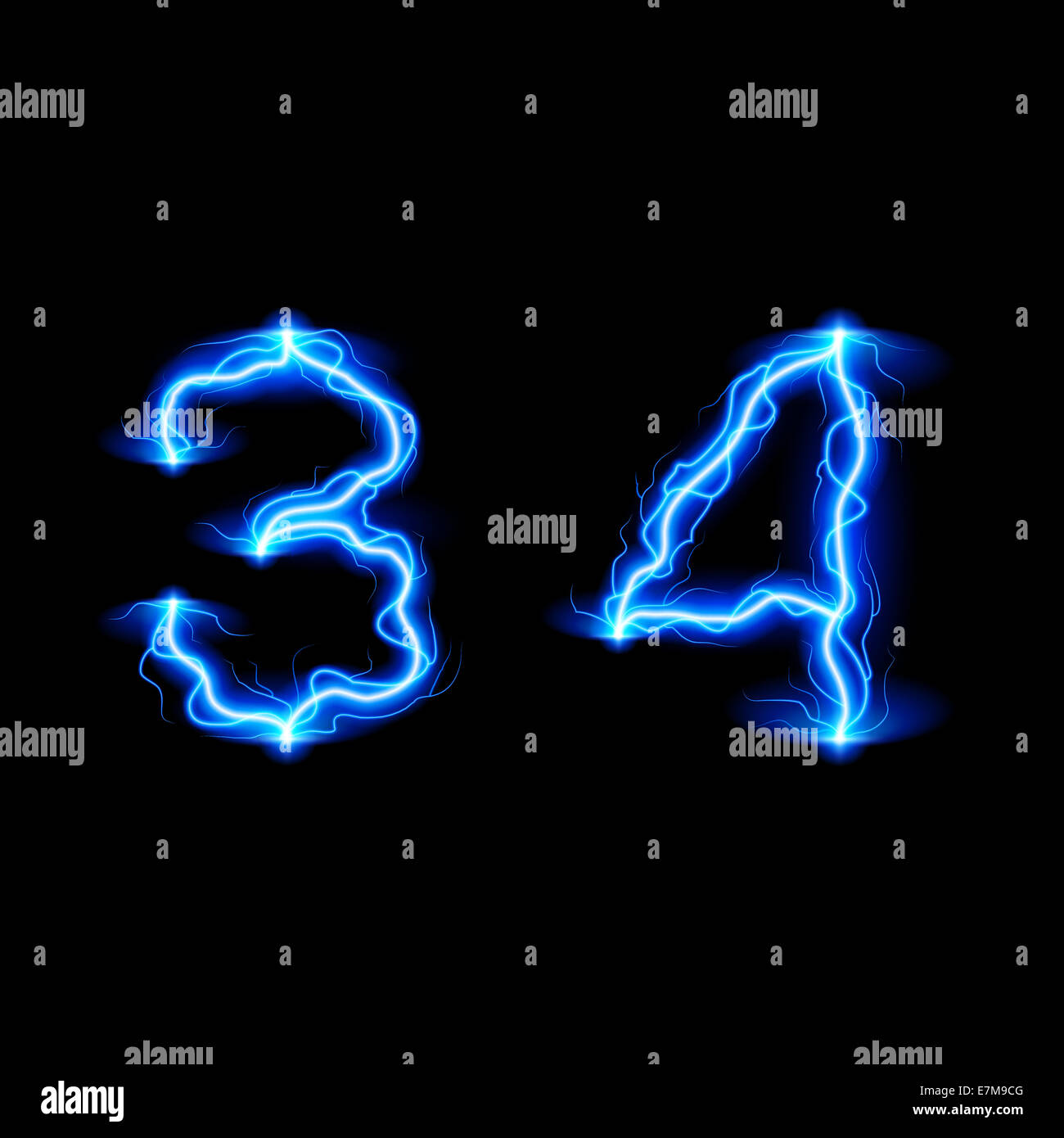 Numbers 3 And 4 In Lighting Style Stock Photo Alamy