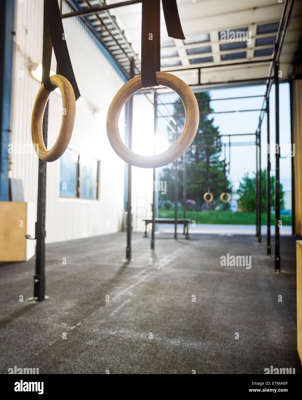 Gymnastic Rings At Gym Stock Photo - Alamy
