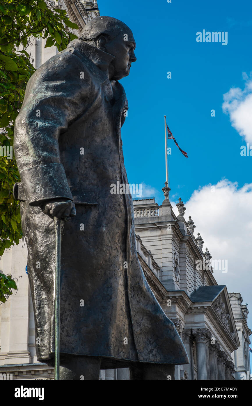 Statue of Winston Churchill in Parliament Square with Whitehall and the ...