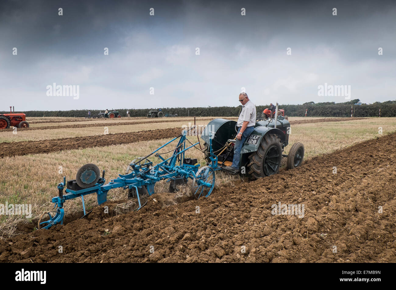 A farmer competing in a ploughing competition on The Lizard in Cornwall ...
