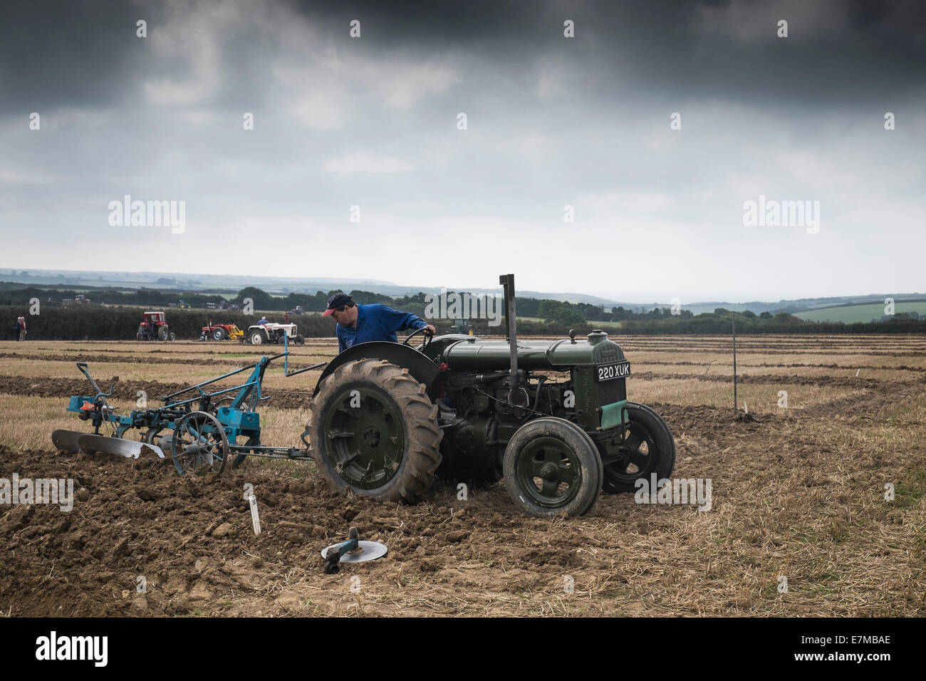 A farmer competing in a ploughing competition on The Lizard in Cornwall ...
