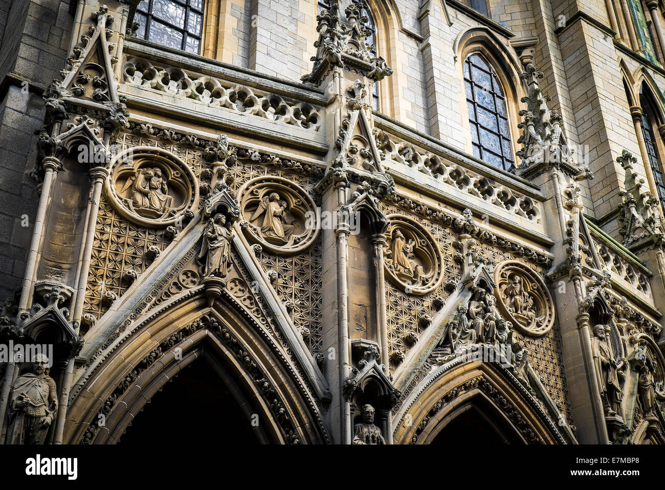 Detail of the carved decoration on the facade of Truro Cathedral Stock ...