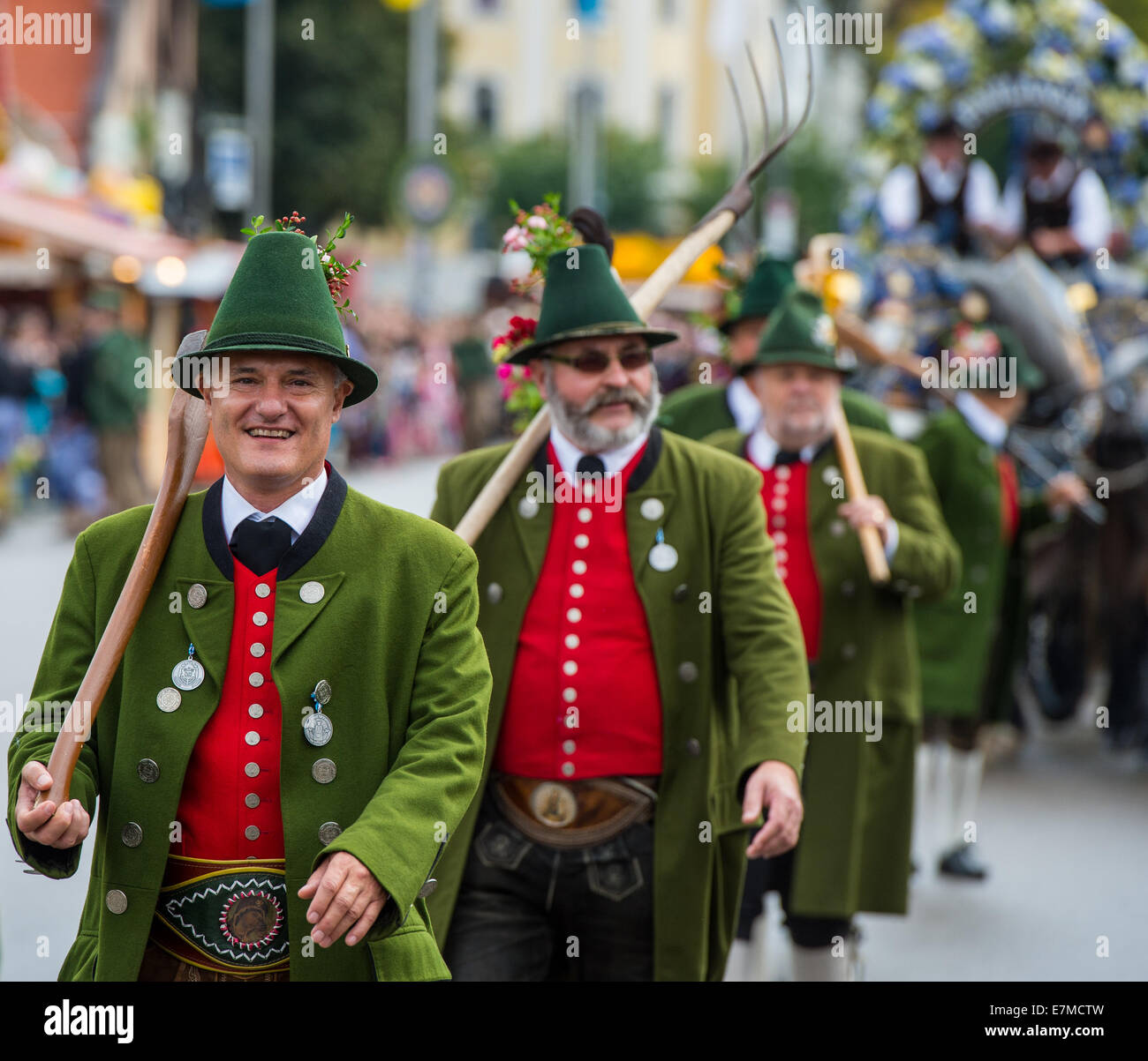 Munich, Germany. 21st Sep, 2014. Men wearing traditional costumes ...
