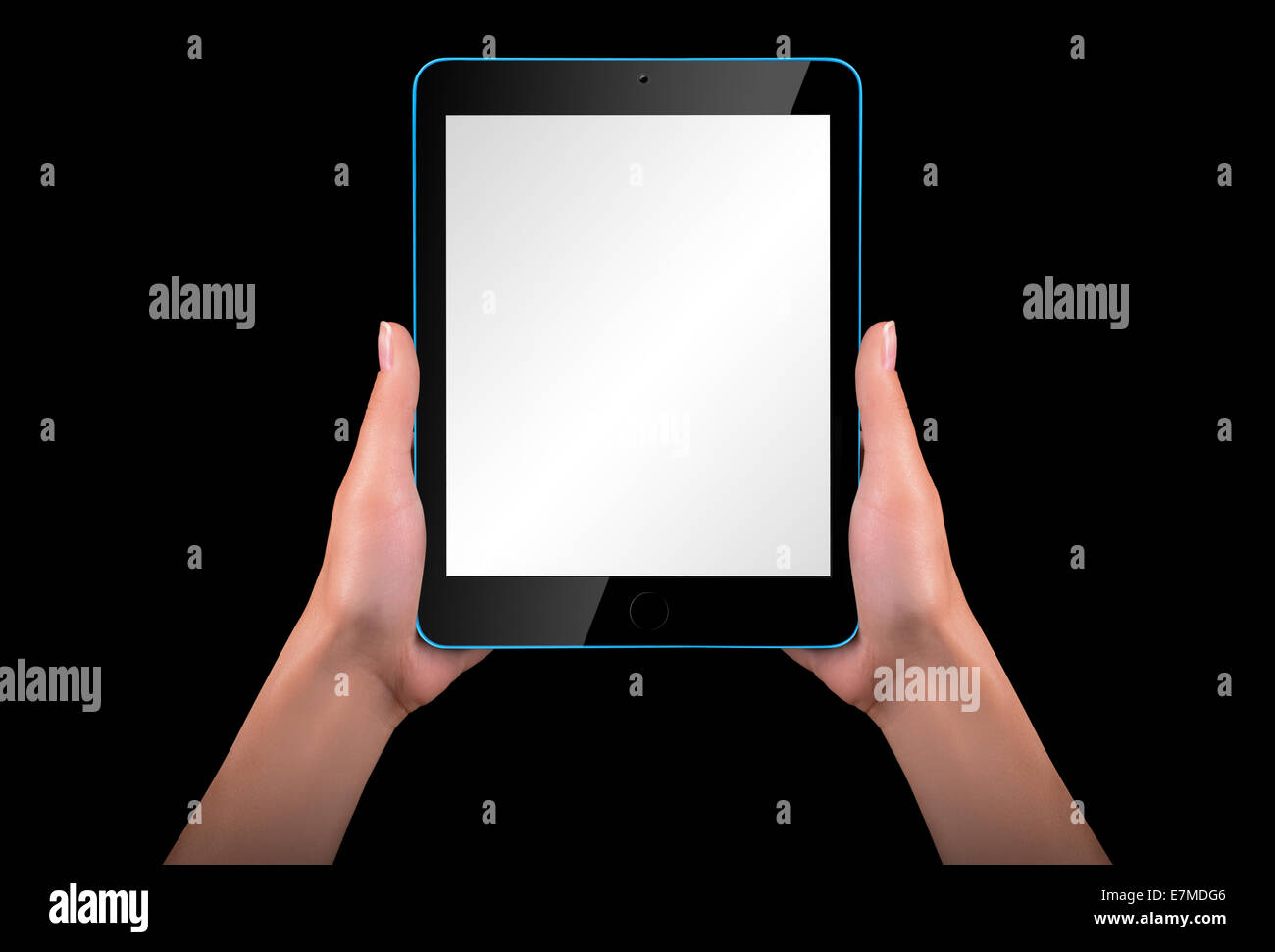 Touch screen tablet computer with blank screen and hand isolated Stock ...