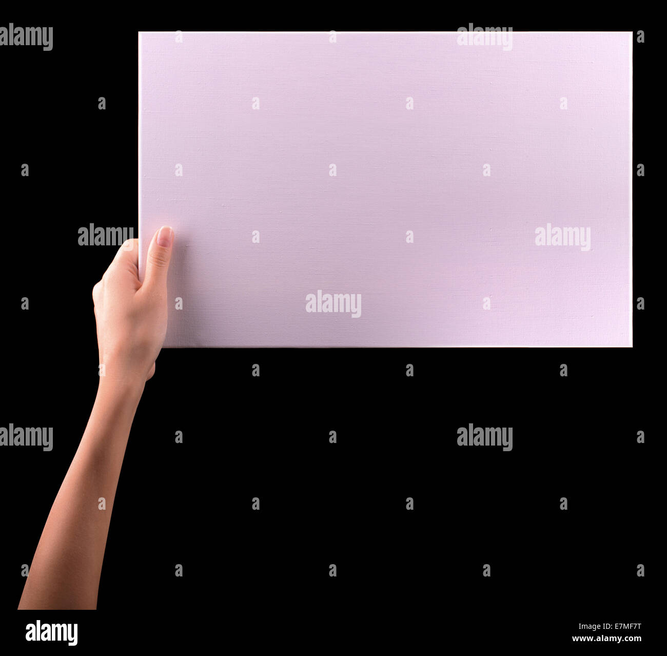 Wooman hands holding big blank paper banner Stock Photo - Alamy