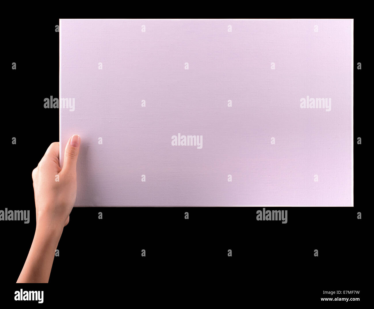 Wooman hands holding big blank paper banner Stock Photo - Alamy