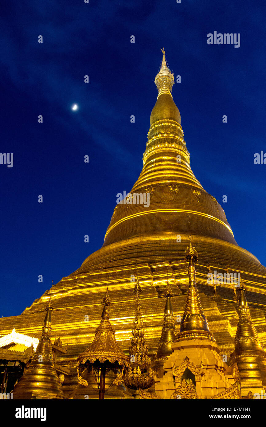 The Magnificent Shwe Dagon Pagoda located in Yangon (Myanmar), 99m high ...