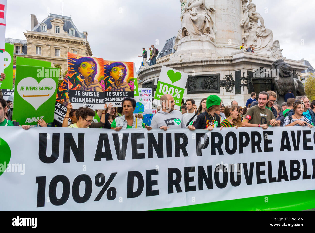 Paris, France. Protesters Holding Signs and Banner at Public ...