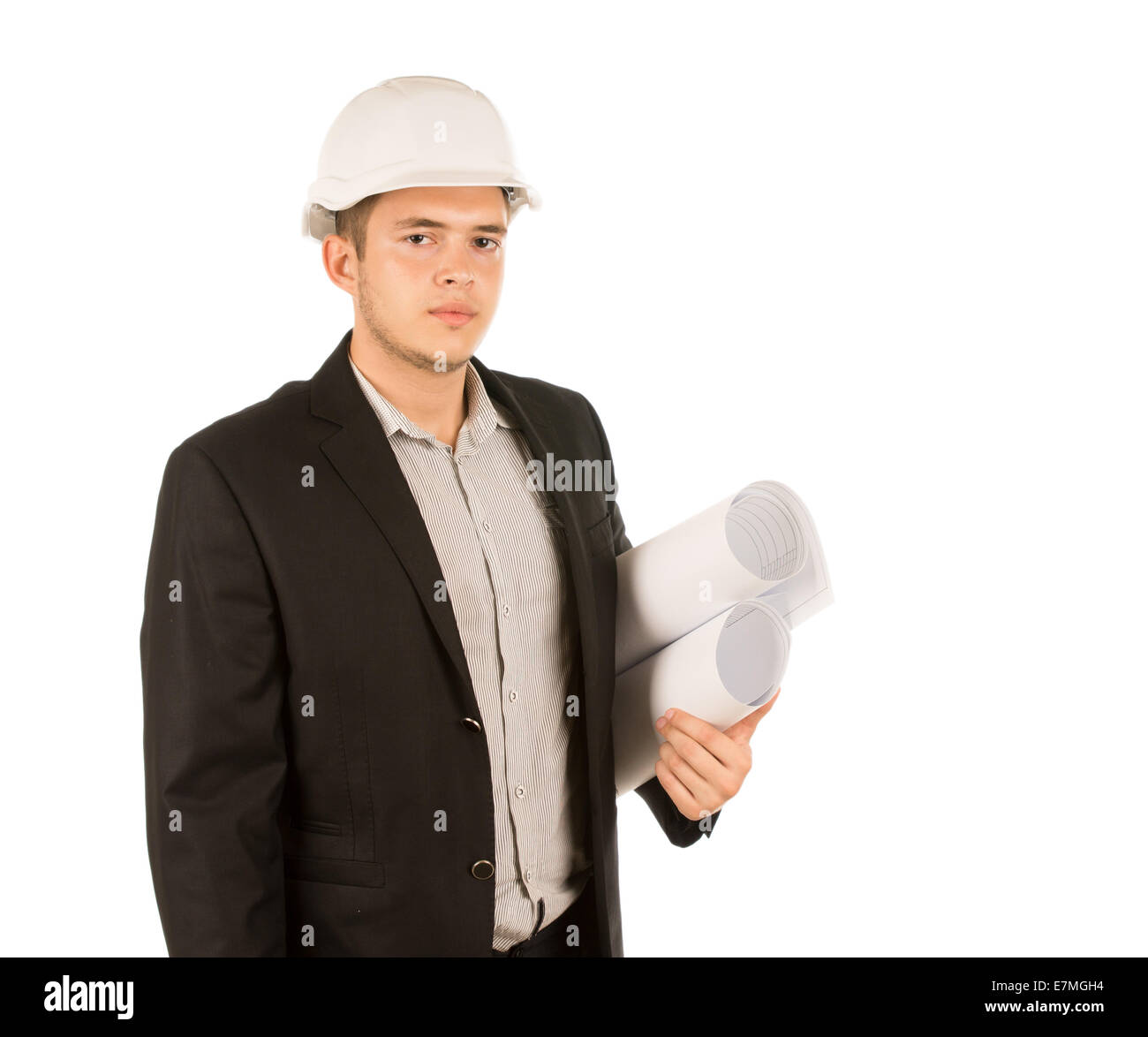 Close up Young Good Looking Engineer Looking at Camera While Holding ...