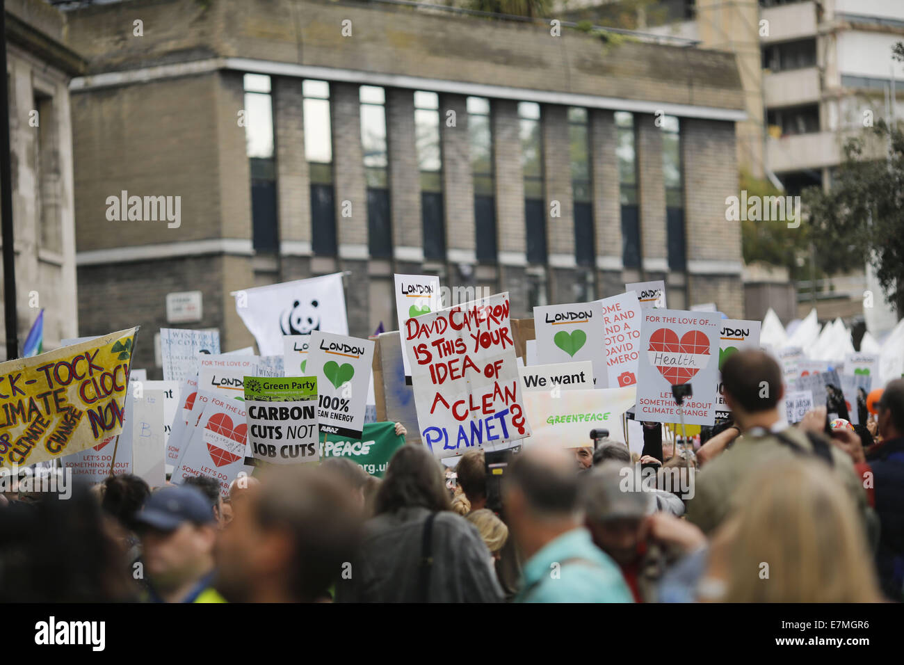 London, UK. 21st Sep, 2014. Placards are pictured at the People's ...