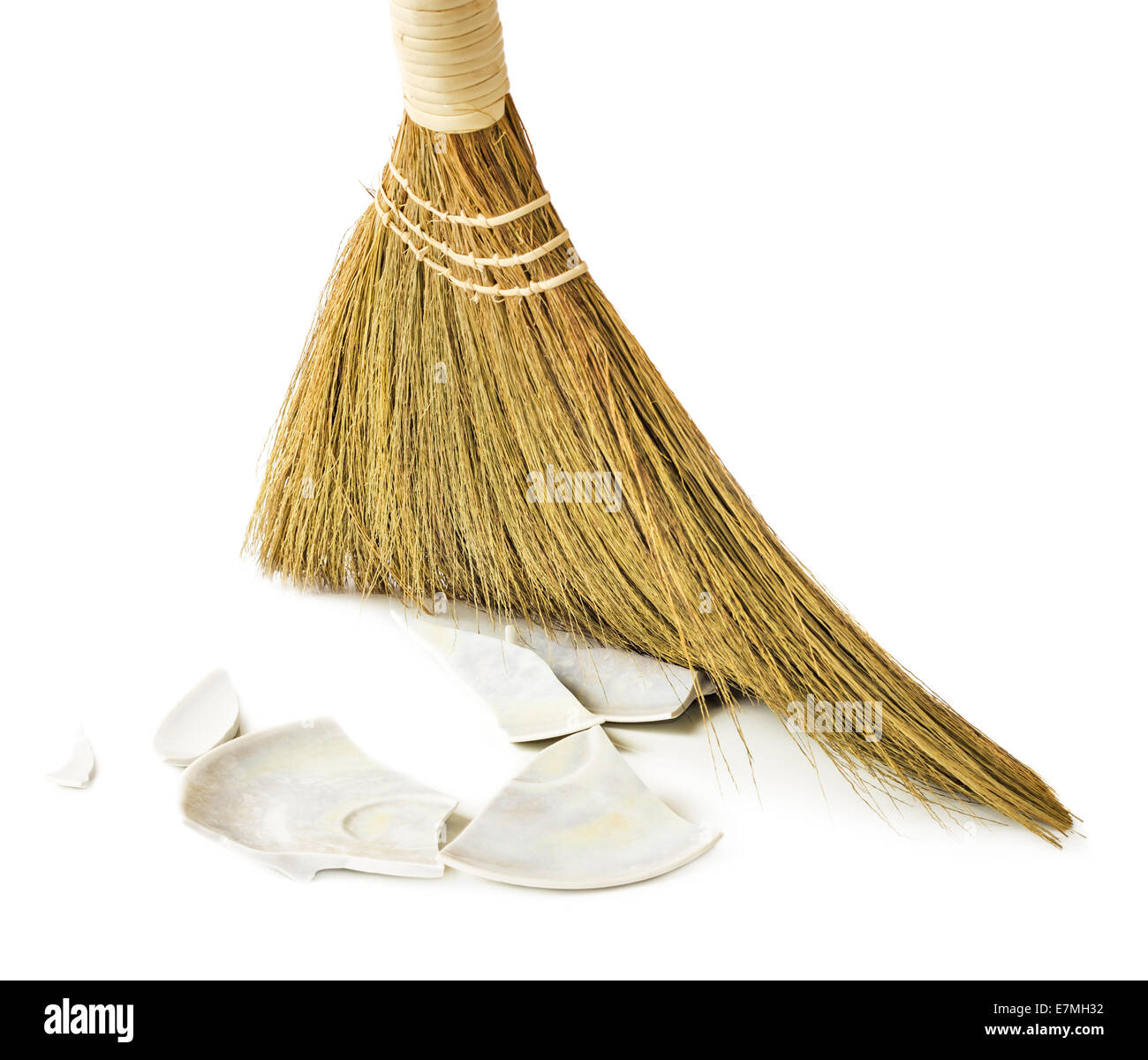 Sweeping of splinters of broken plate isolated on white background ...