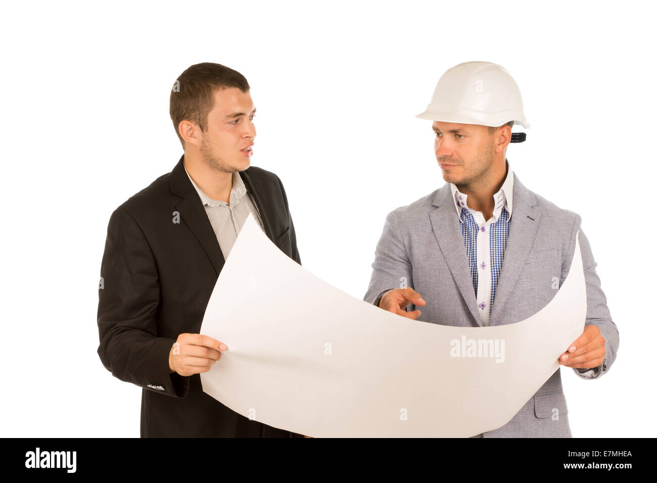 Close up Client and Engineer Holding Building Blueprint Design While ...