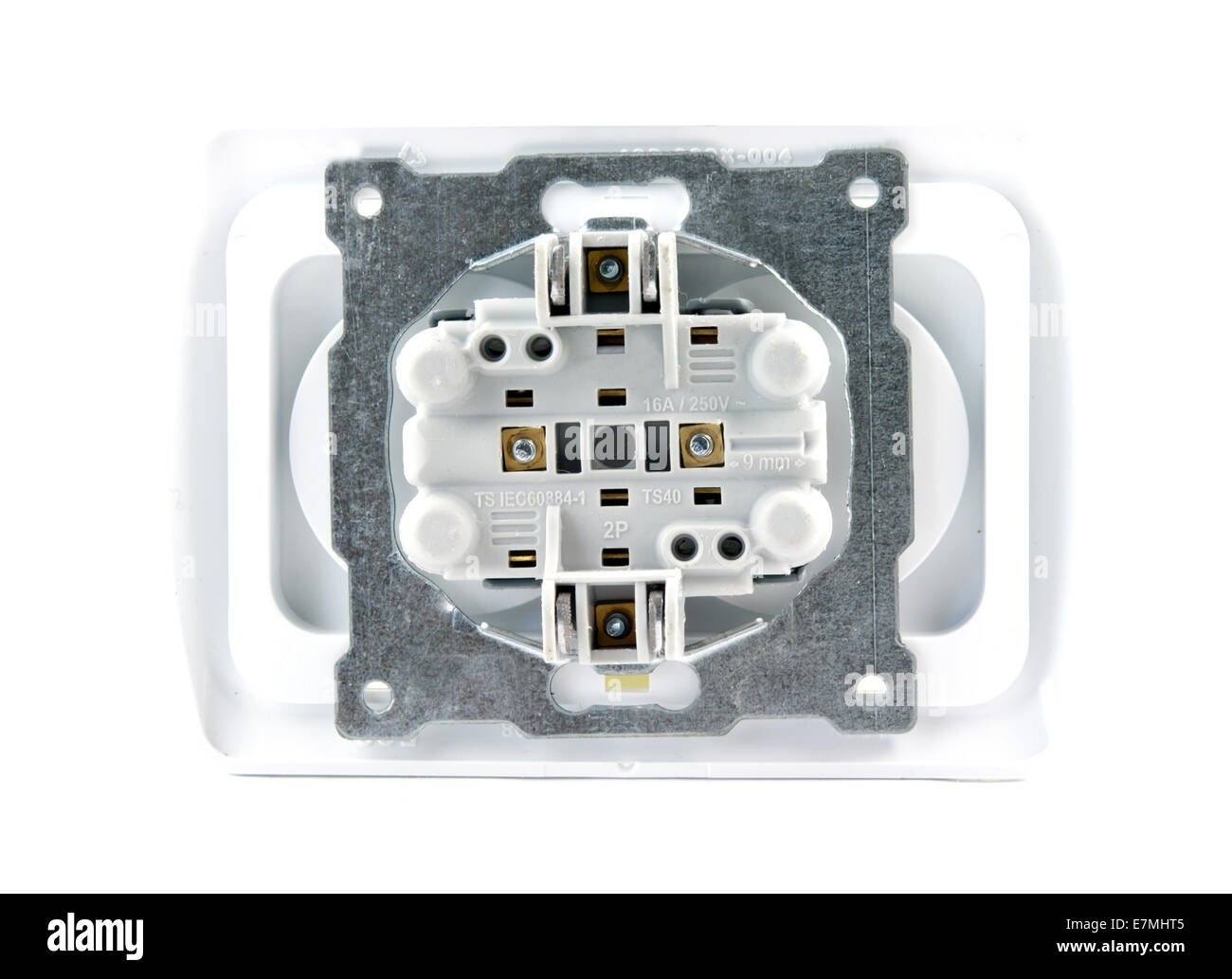 electrical socket isolated over white background, back side Stock Photo ...