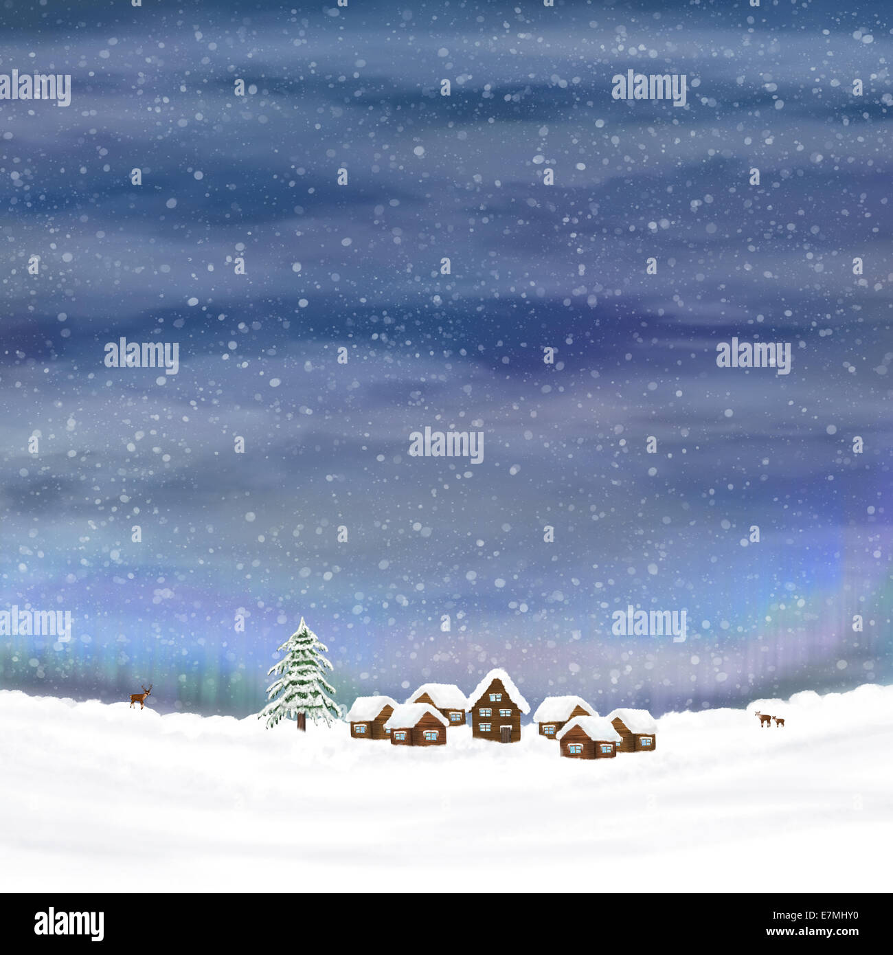 Winter sky and small village in a snow Stock Photo - Alamy