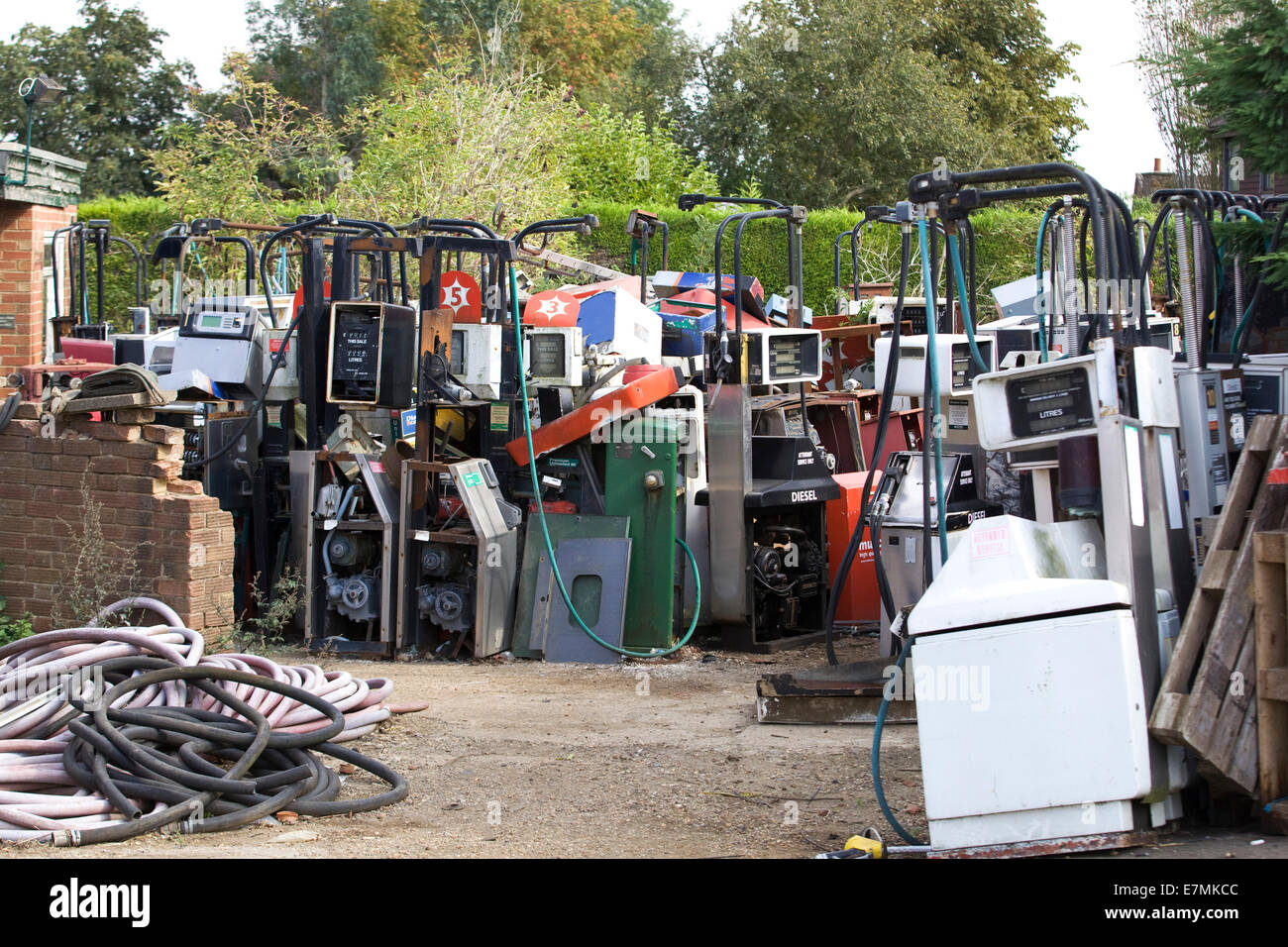 Scrapyard full of Petrol and Diesel Pumps Stock Photo - Alamy