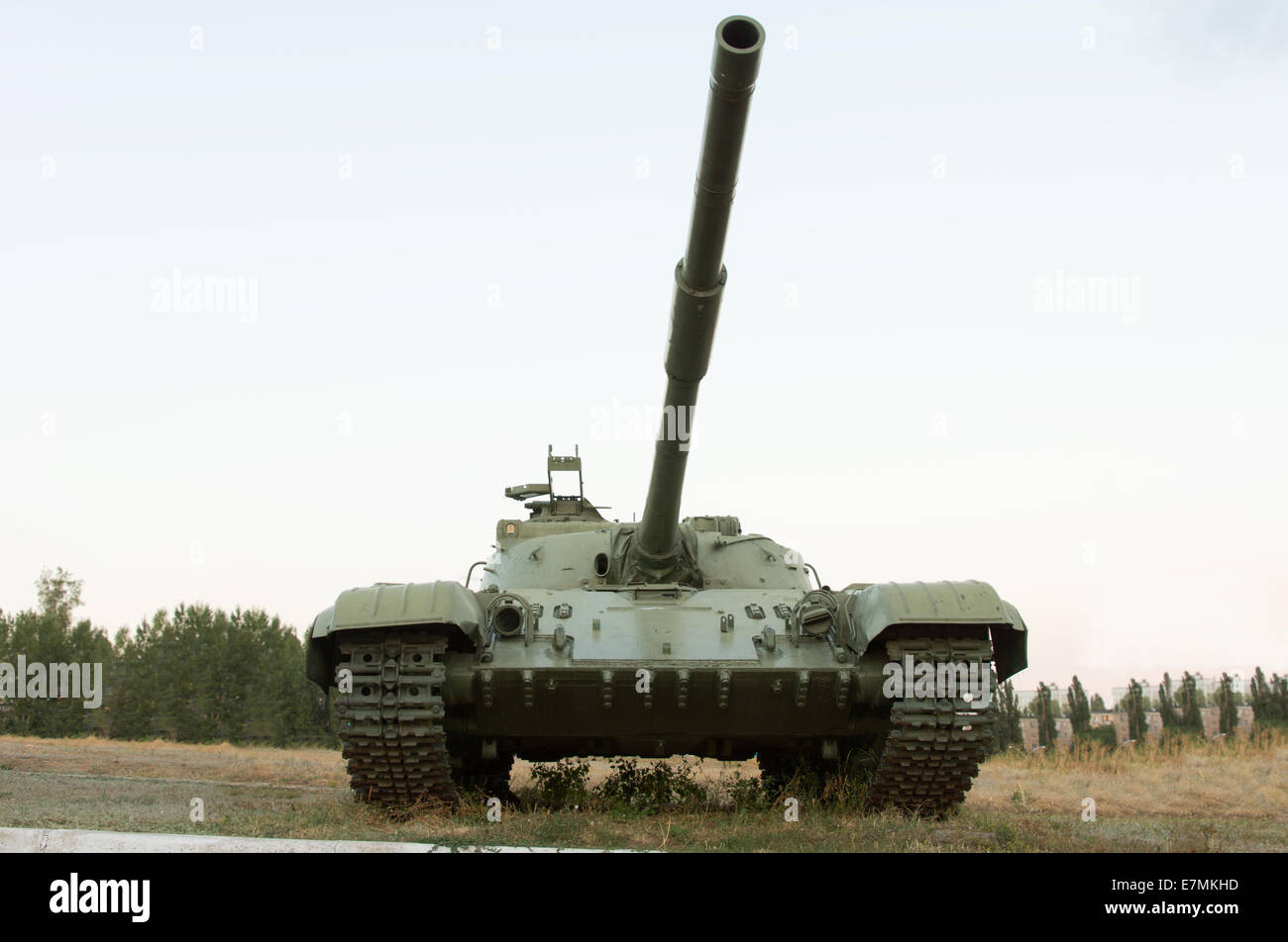 Low angle frontal view of an army tank or armored vehicle with tracks ...