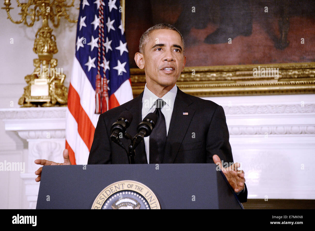 United States President Barack Obama makes a statement following U.S ...