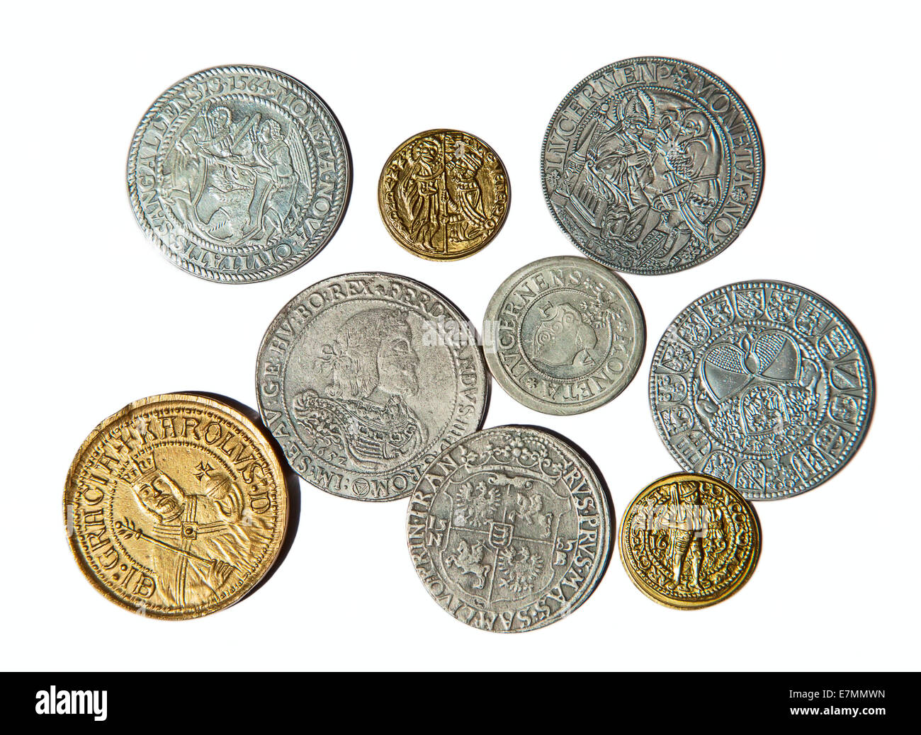 Collection of the medieval coins on the white background Stock Photo ...