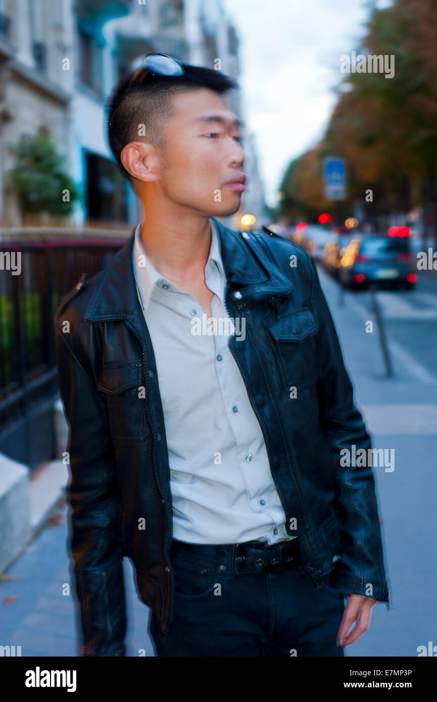 Paris, France, Young Chinese Man Posing Outside, Dusk, (Avenue ...