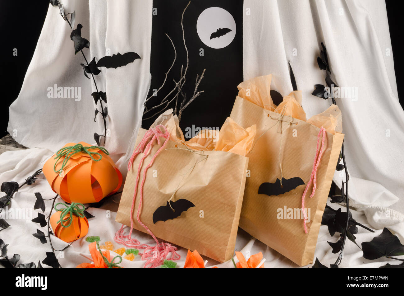 Bags full of candy for a kid Halloween party Stock Photo - Alamy