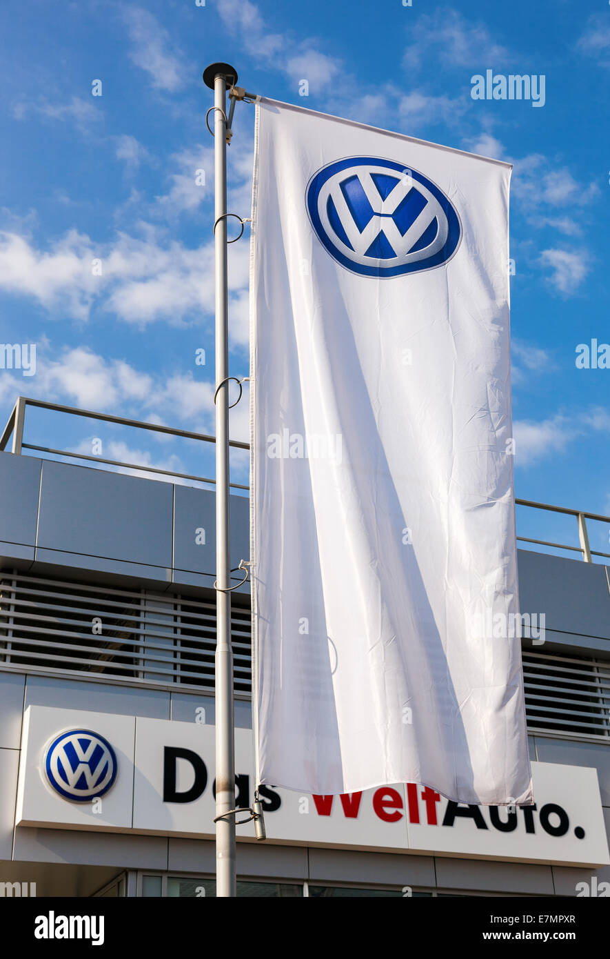 The flag of Volkswagen over blue sky Stock Photo - Alamy