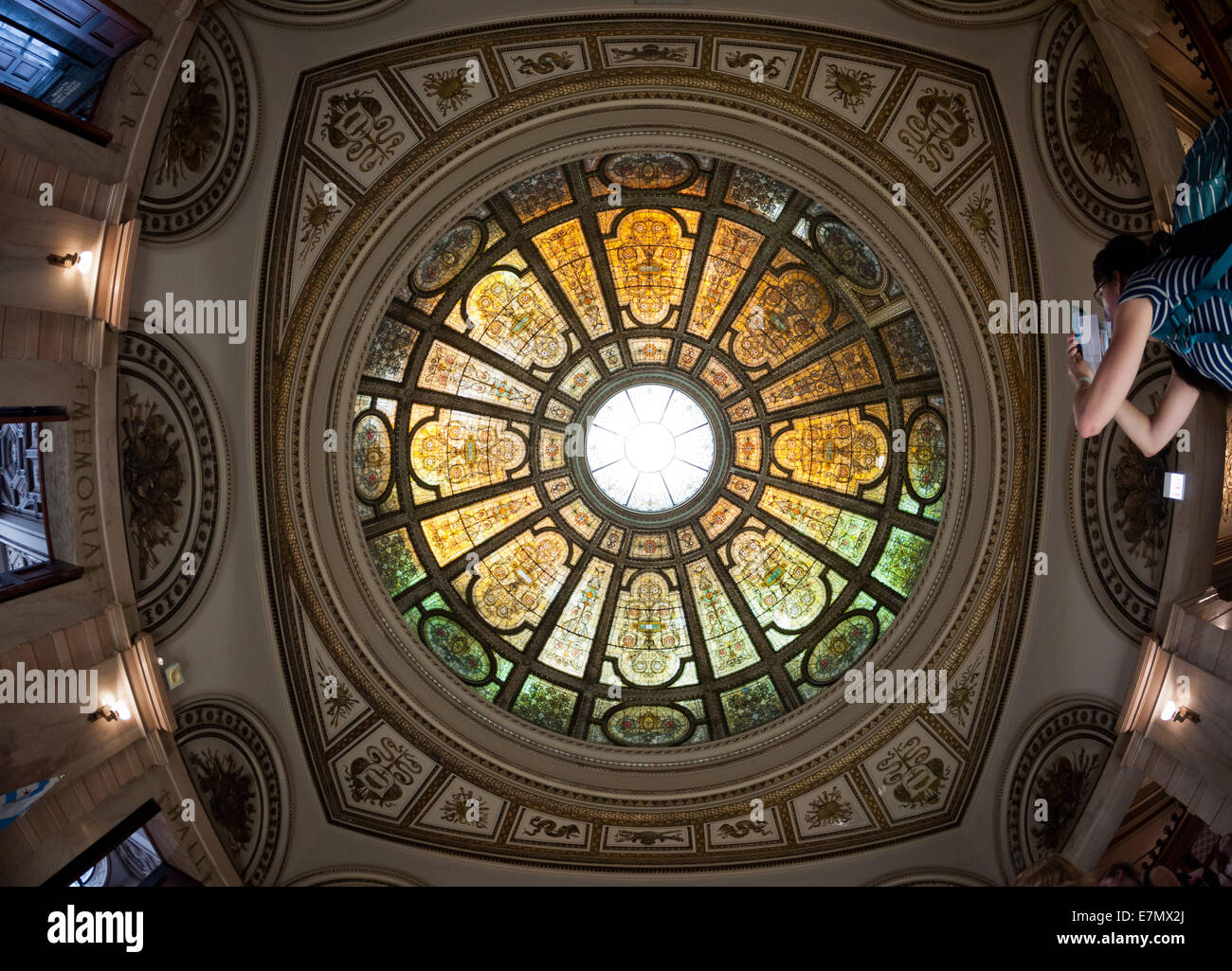 A view of the stained-glass dome in the rotunda of the Grand Army of ...