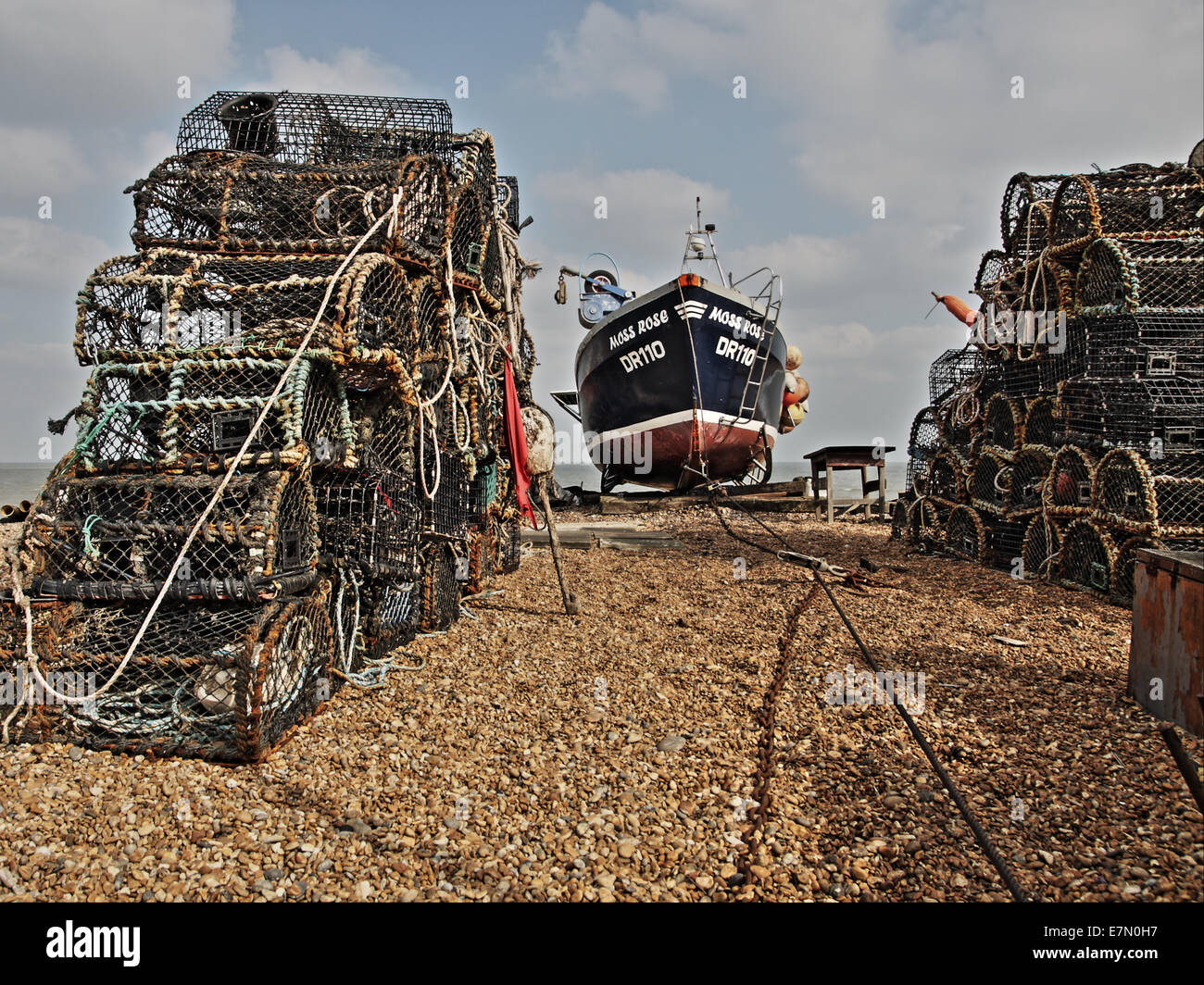 Fishing boat with pots at Deal Stock Photo - Alamy