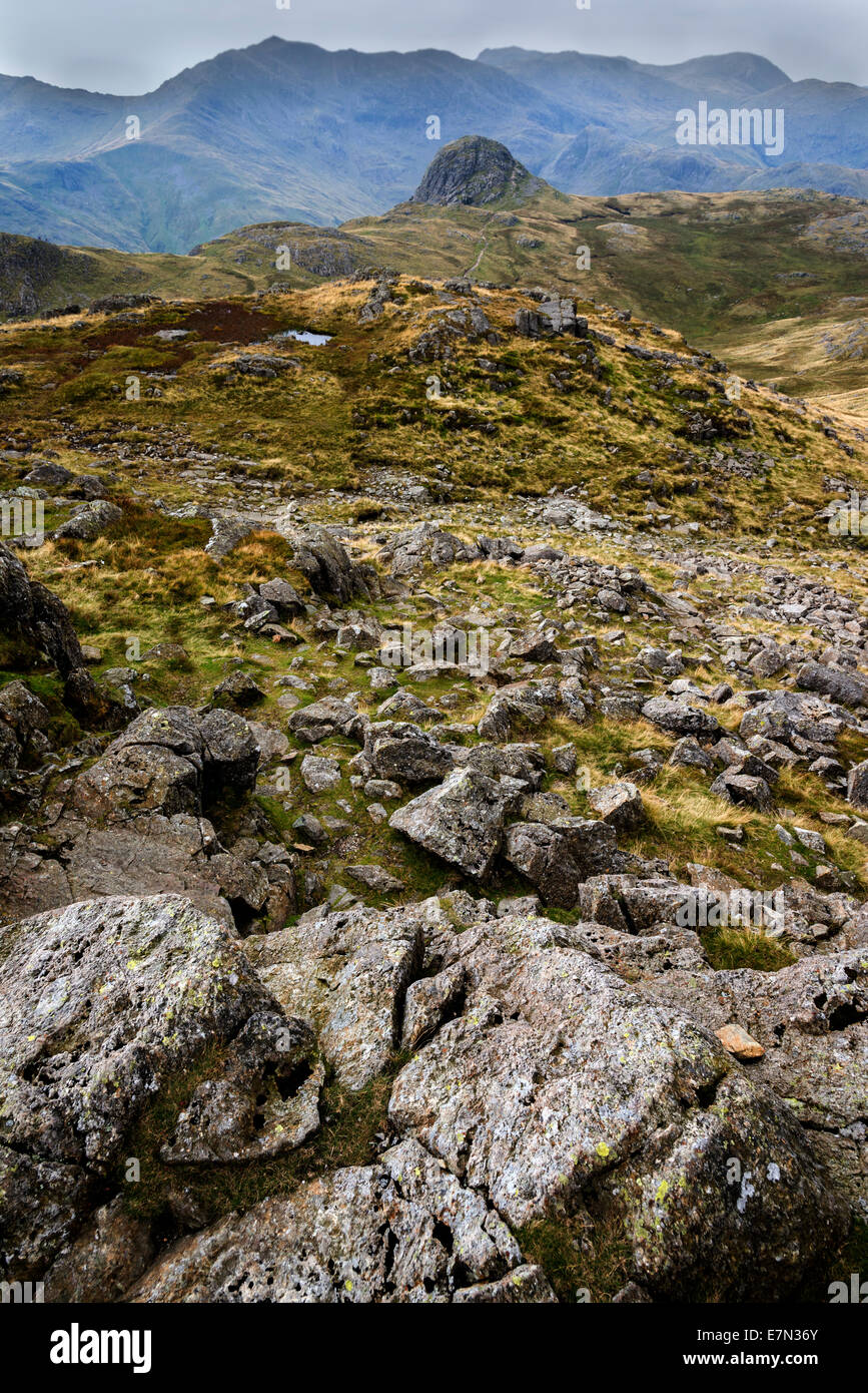 View from the summit of Harrison Stickle fell towards Pike O' Stickle ...