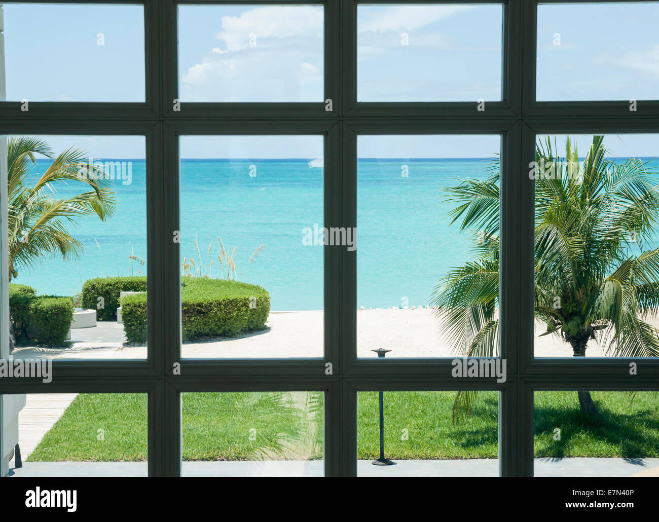 Tropical view through multi-paned window Stock Photo - Alamy