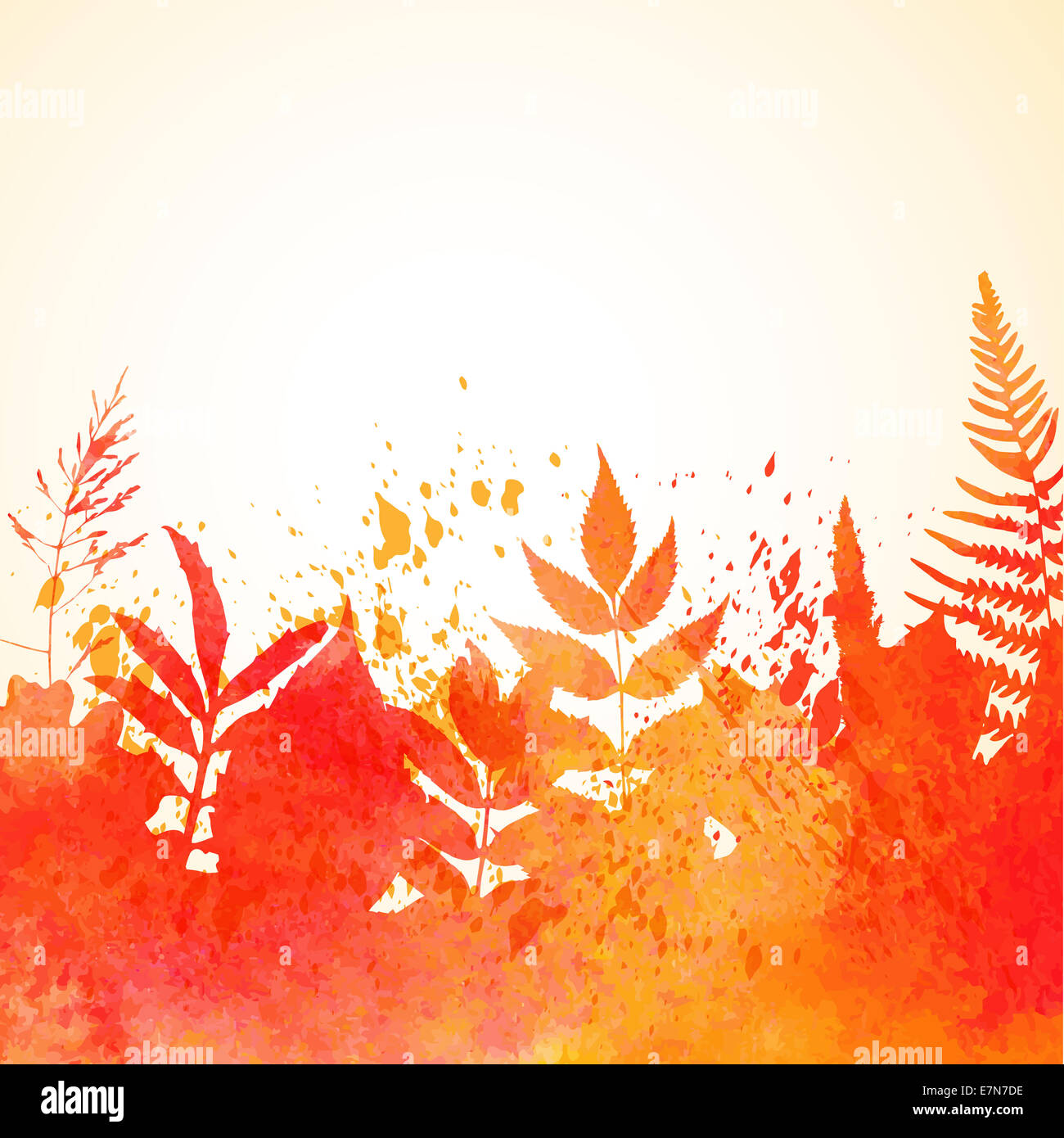 Orange watercolor painted vector autumn foliage background Stock Photo ...