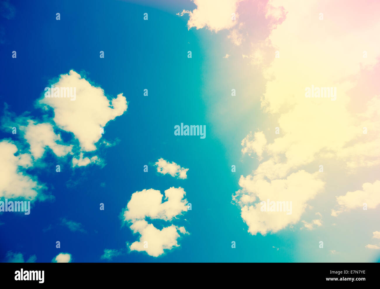 Blue Sky, Sun and Clouds, Light Background. Stylized Color Tone with ...