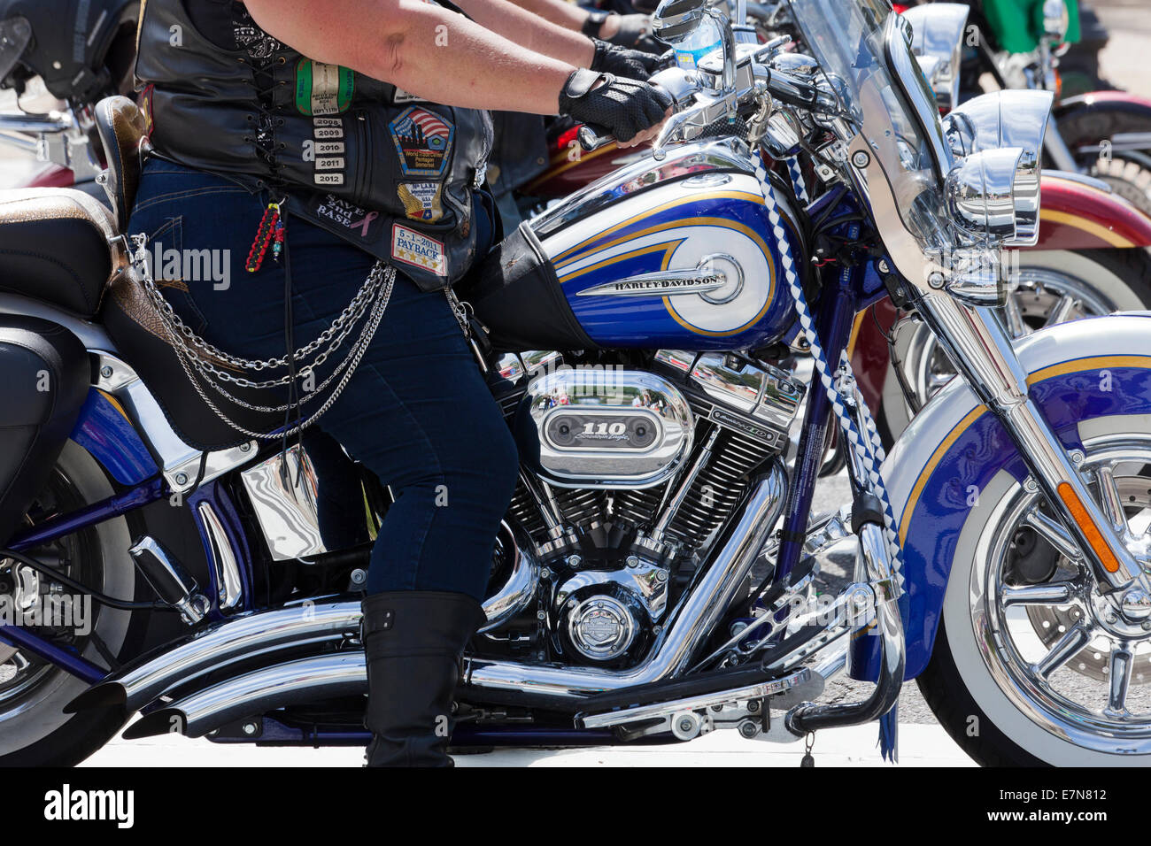 Harley Davidson motorcycle and rider closeup - USA Stock Photo - Alamy