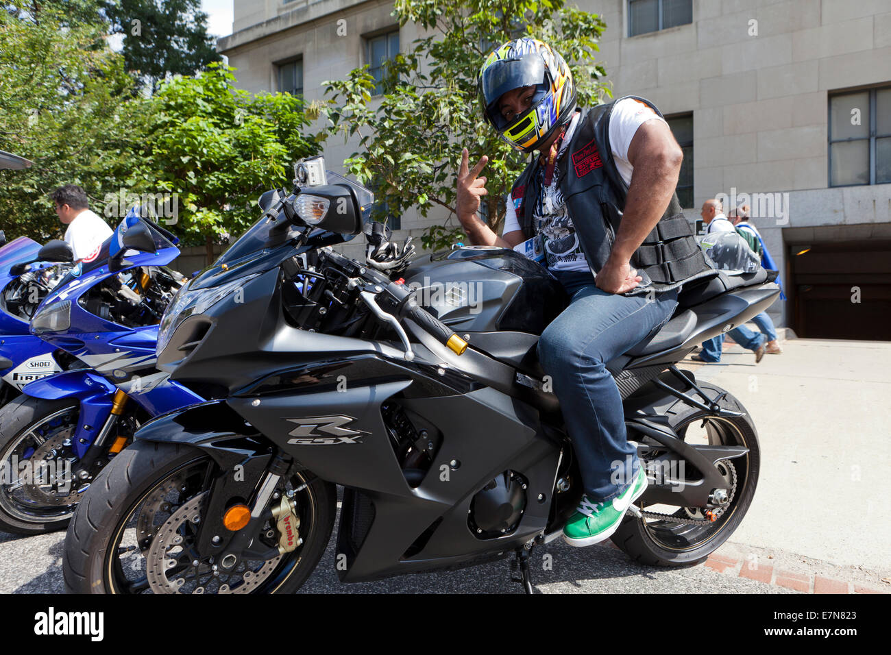 Man sitting on sport motorcycle - USA Stock Photo - Alamy
