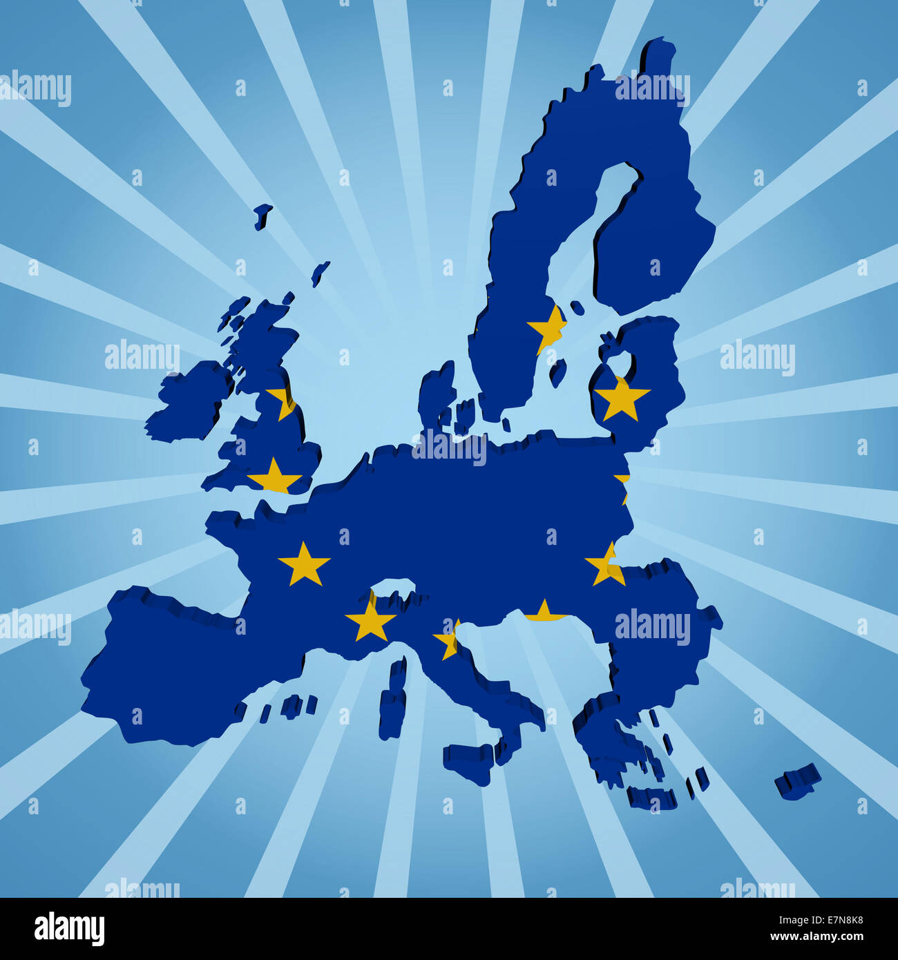 EU map flag on blue sunburst illustration Stock Photo - Alamy