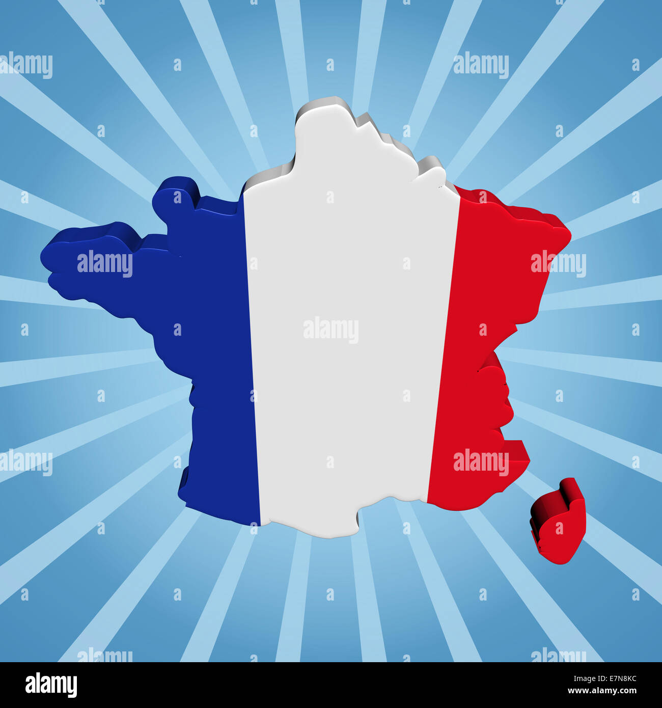France map flag on blue sunburst illustration Stock Photo - Alamy