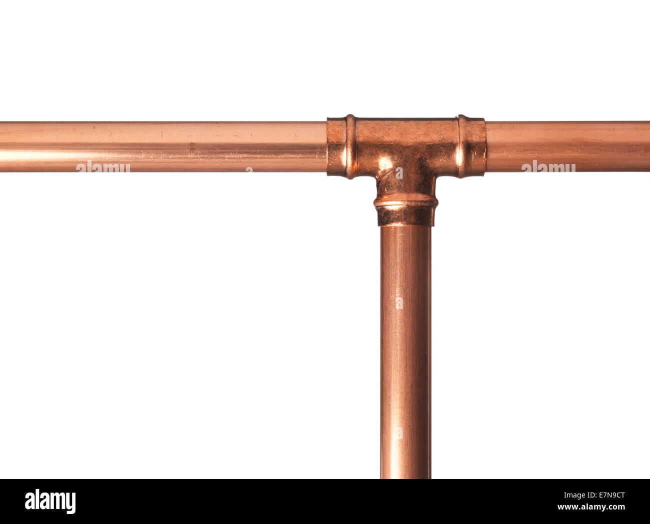 Copper pipe on white with connector Stock Photo - Alamy