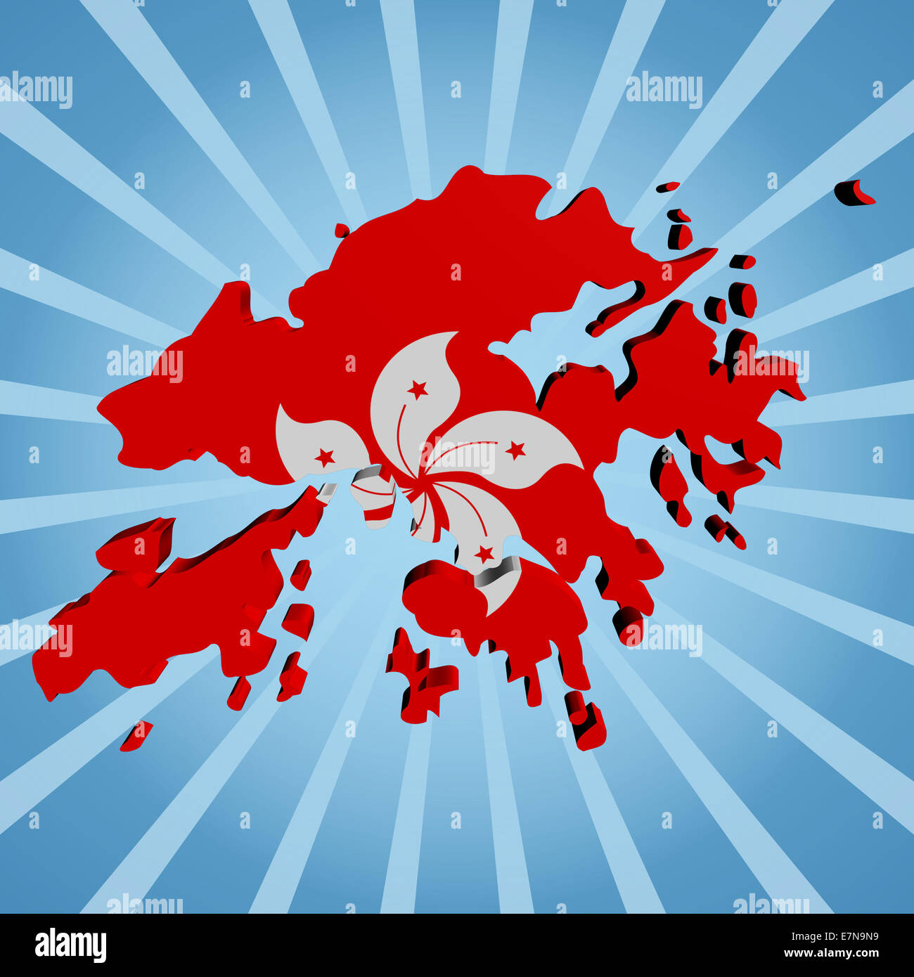 Hong Kong map flag on blue sunburst illustration Stock Photo - Alamy