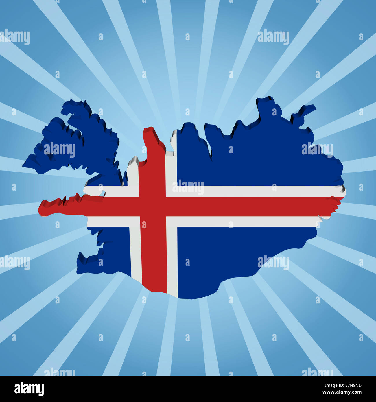Iceland map flag on blue sunburst illustration Stock Photo - Alamy